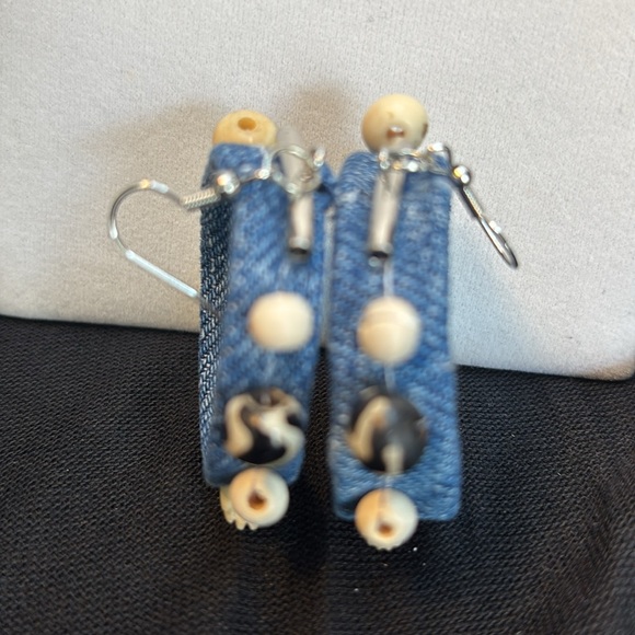 Fayleace | Jewelry | Inch Denim Hoop Hand Beaded Dangle Earrings | Poshmark